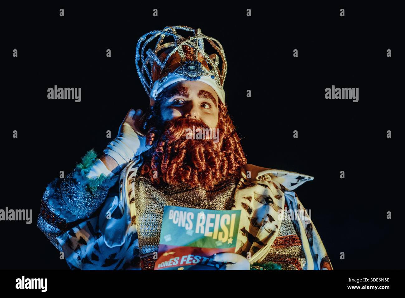 Barcelona, Spain. 5 January, 2026: The Magi King Gaspar greets from the ...