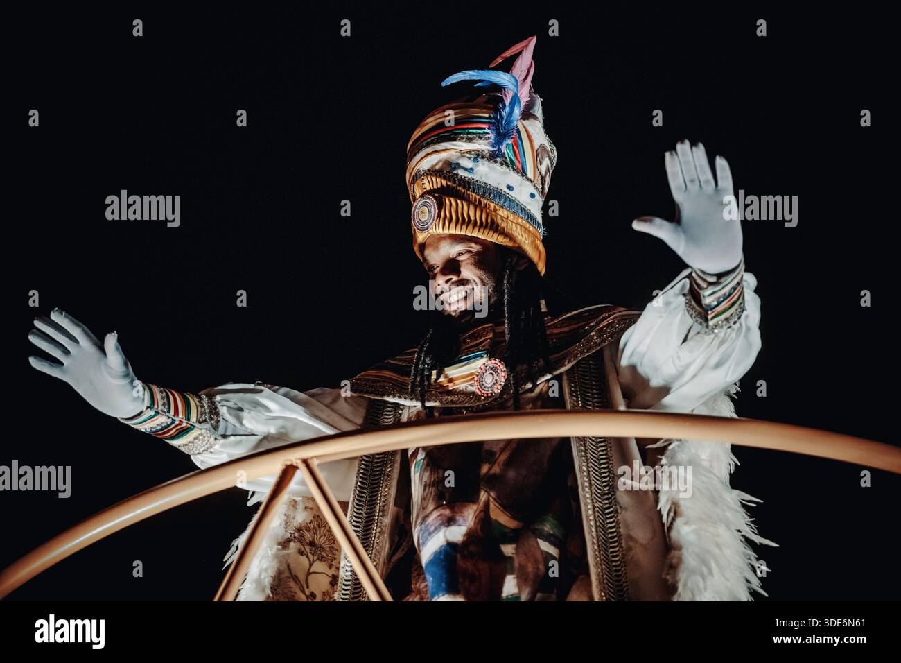 Barcelona, Spain. 5 January, 2026: The Magi King Balthazar greets from ...