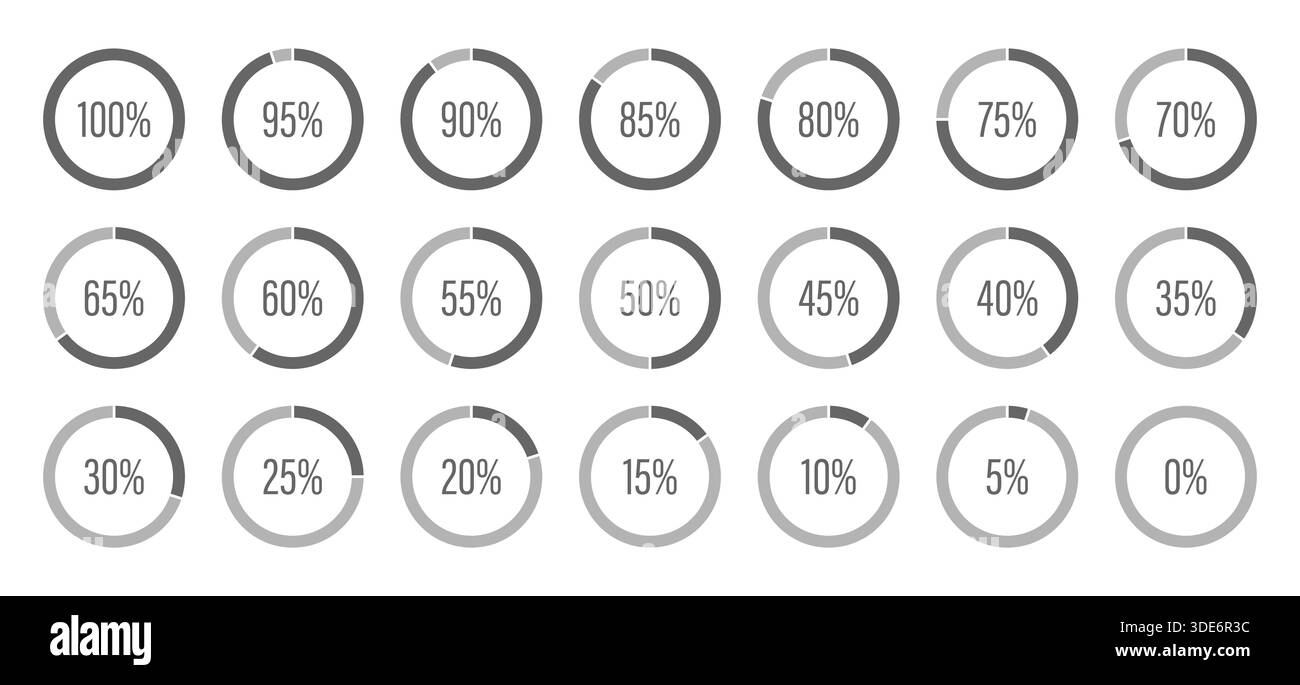 Circle diagrams icons for infographics from 100 to 0 percent. Template ...