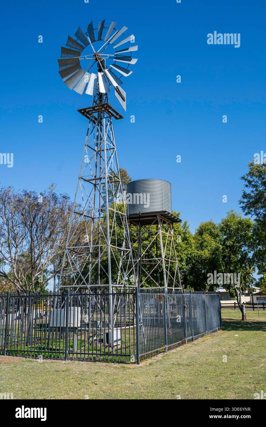 Windmill and water tank on display in Beazley Park, Rolleston ...