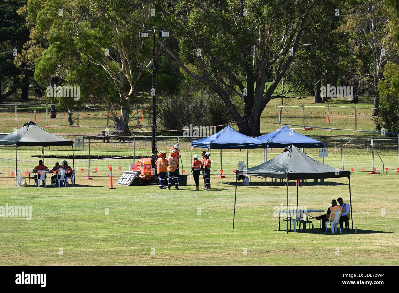 A general view of the exclusion zone at the site of a sinkhole that has ...