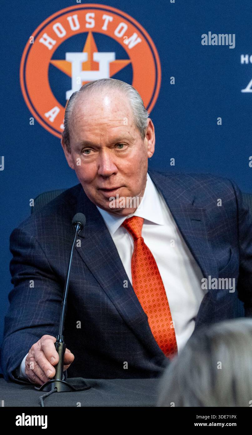 Houston Astros owner Jim Crane answers questions during the formal ...