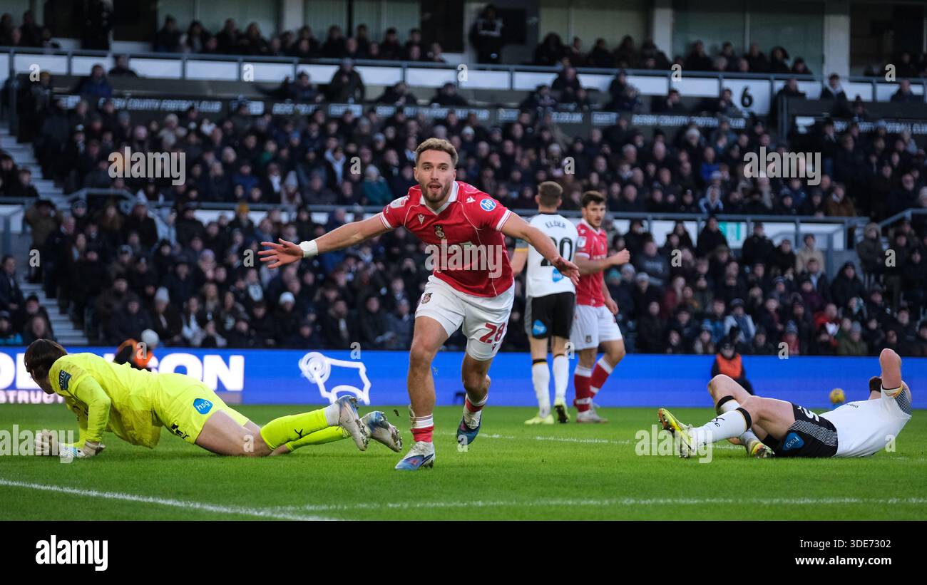 Sam Smith of Wrexham AFC seen celebrating a goal during the EFL ...