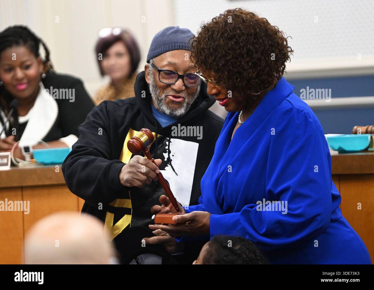 Alan Cashaw, president of NAACP Johnstown branch, presents a gavel to ...