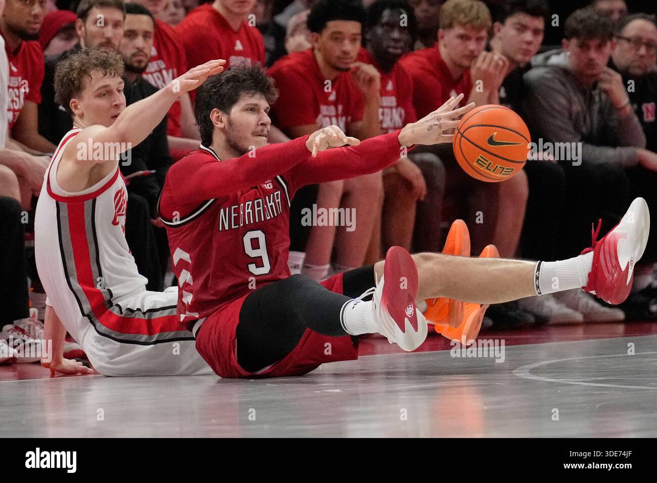 Nebraska forward Berke Buyuktuncel (9) passes in front of Ohio State ...