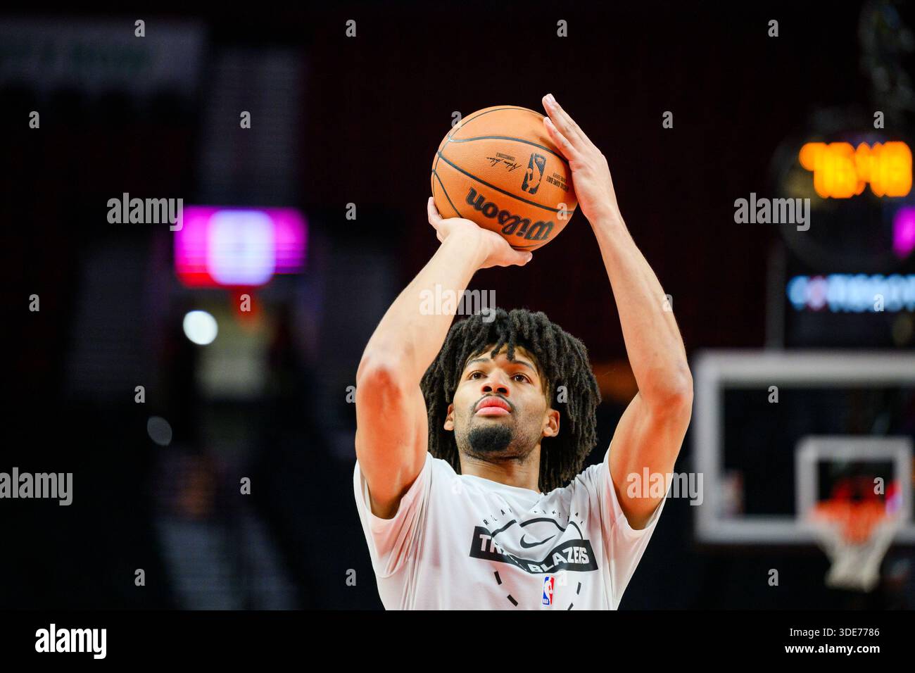 Portland Trail Blazers guard Shaedon Sharpe shoots baskets during ...