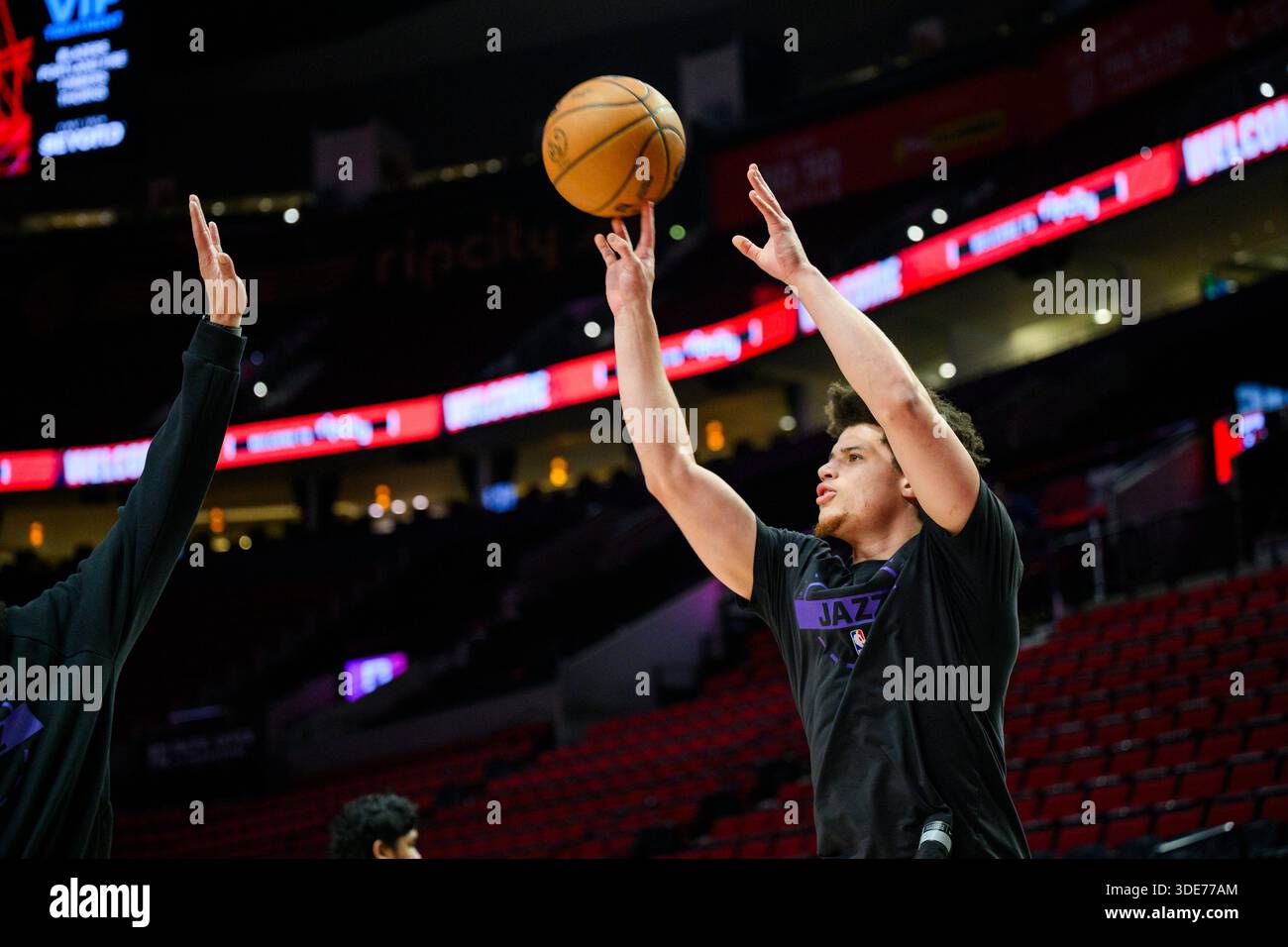 Utah Jazz guard Walter Clayton Jr. shoots a basket during warmups ...