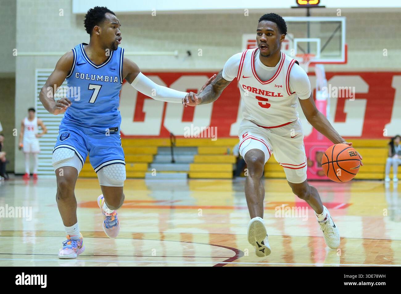 January 05, 2026: Cornell Big Red guard Jacob Beccles (5) drives ...