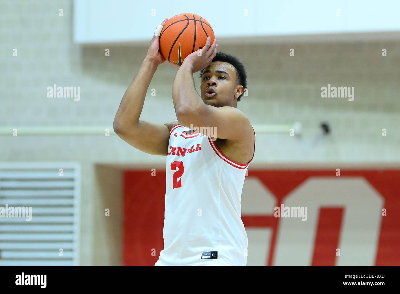 January 05, 2026: Cornell Big Red forward Ian Imegwu (2) shots against ...