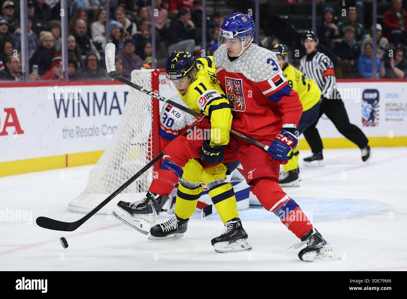 Sweden Lucas Pettersson (11) and Czechia defenseman Max Psenicka (3 ...