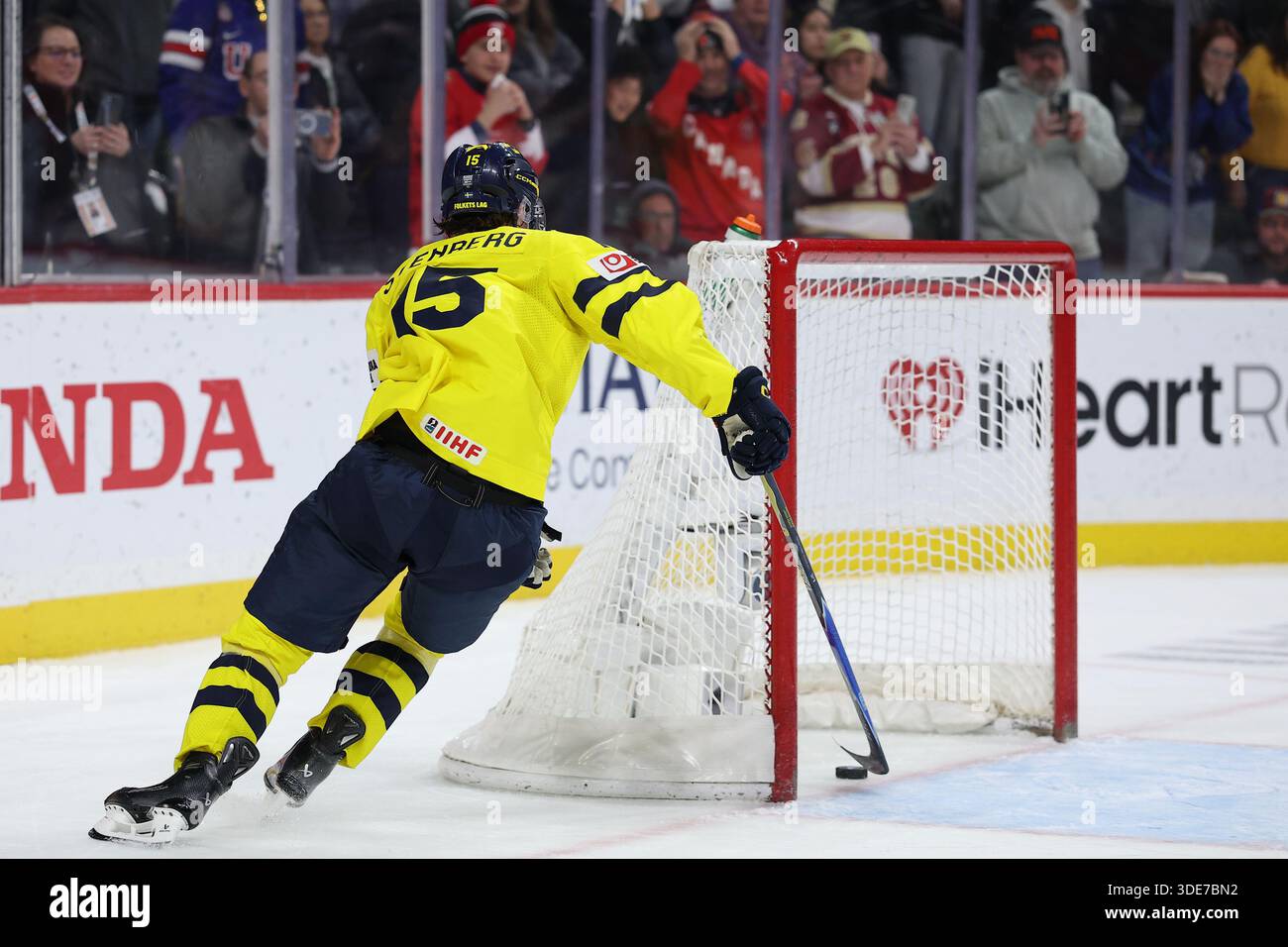 Sweden's Ivar Stenberg scores during the third period of an IIHF World ...