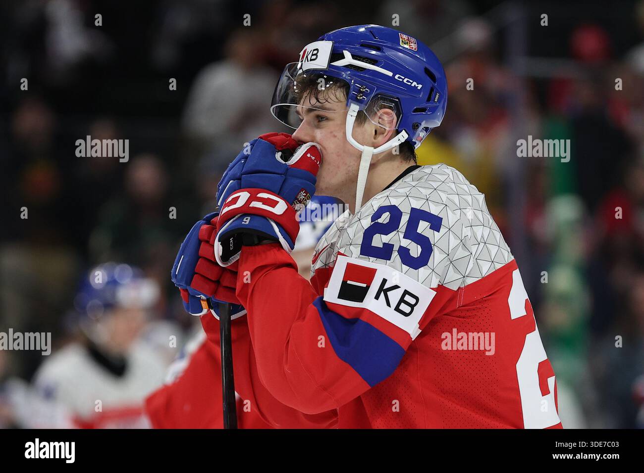 Czechia forward Stepan Hoch reacts after losing an IIHF World Junior ...