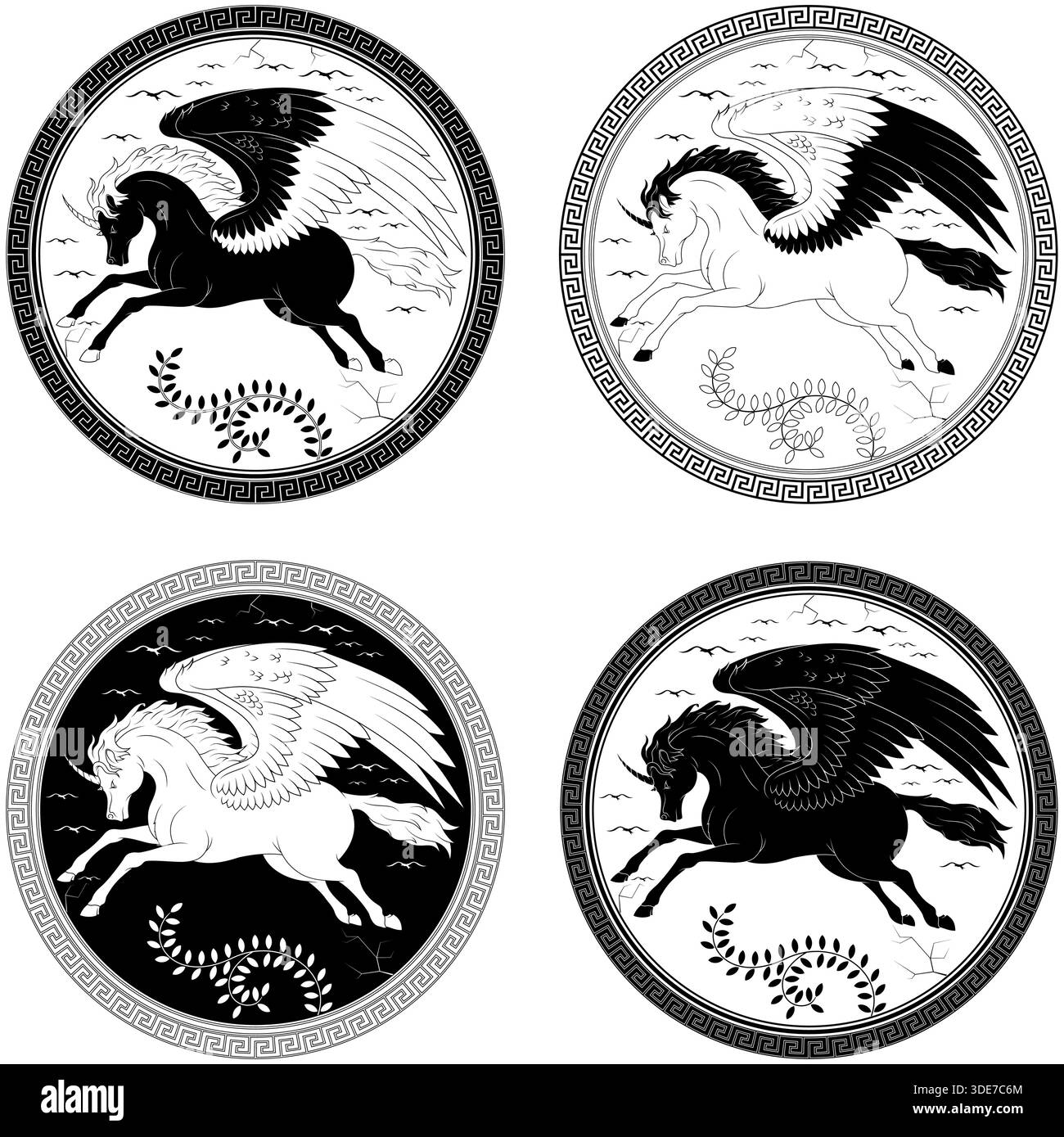 Pegasus art on ancient Greek amphora, winged horse from Greek mythology ...