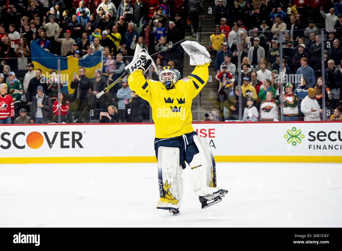 Sweden goaltender Love Harenstam (30) celebrates after defeating ...