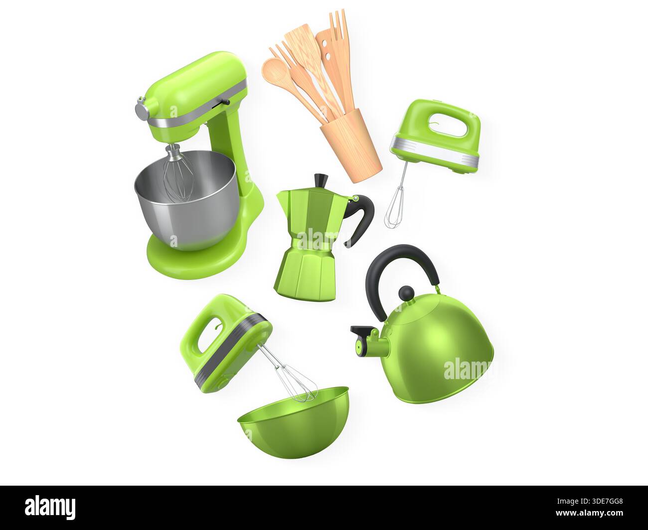 Kitchen appliances and cooking utensils isolated on white background ...