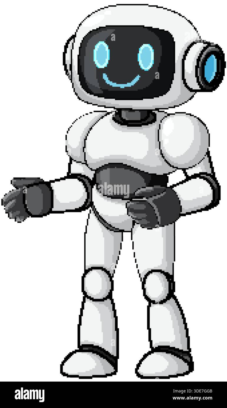 Cute humanoid robot illustration, white and black body, blue accents ...