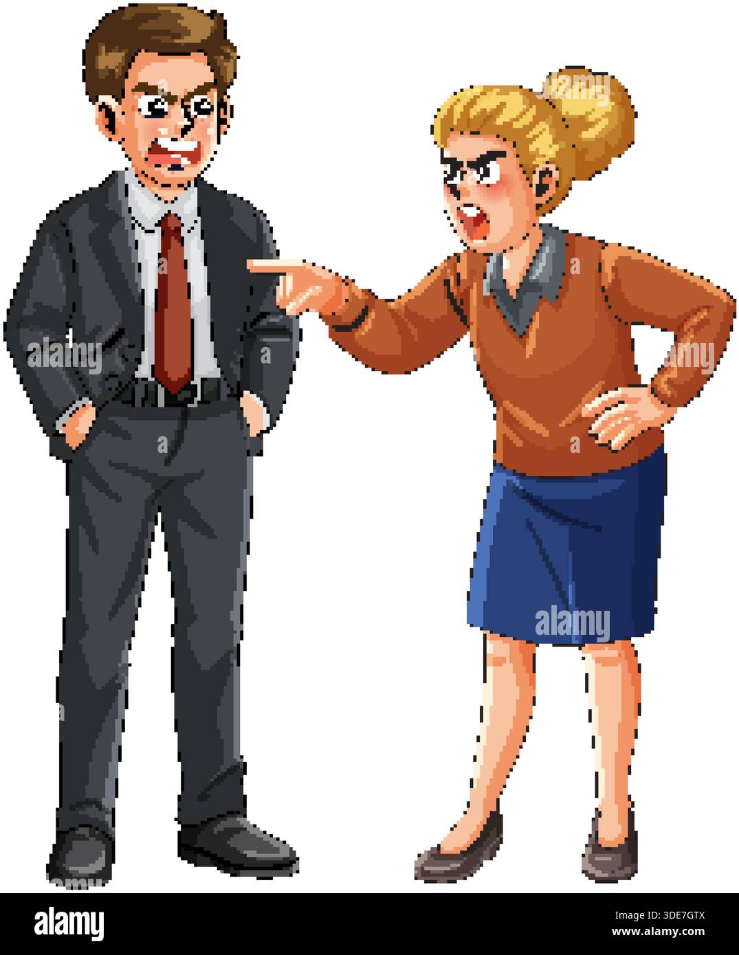 Cartoon style vector of angry businesswoman yelling at frustrated male ...