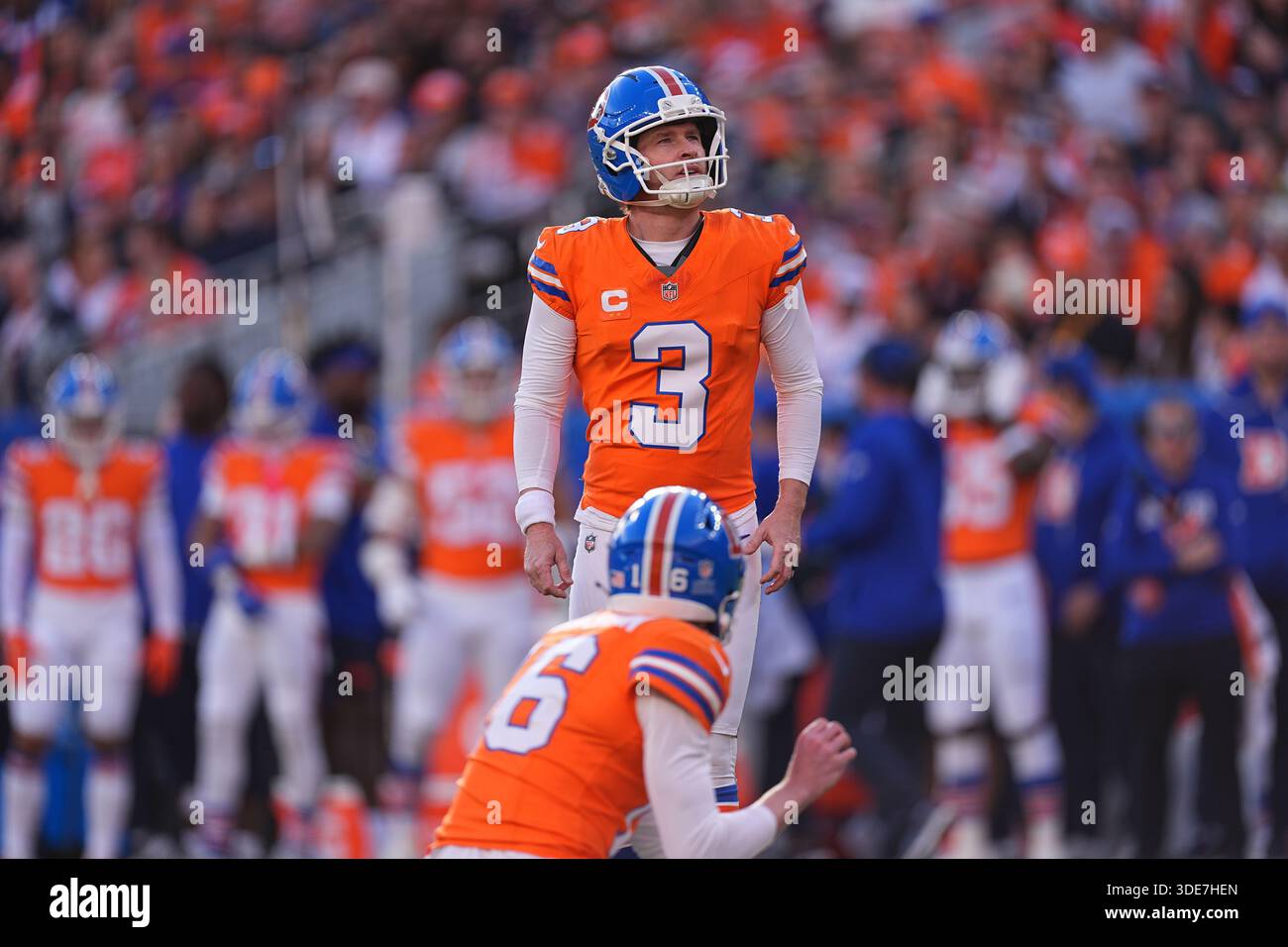 Denver Broncos kicker Wil Lutz (3) in the first half of an NFL football ...