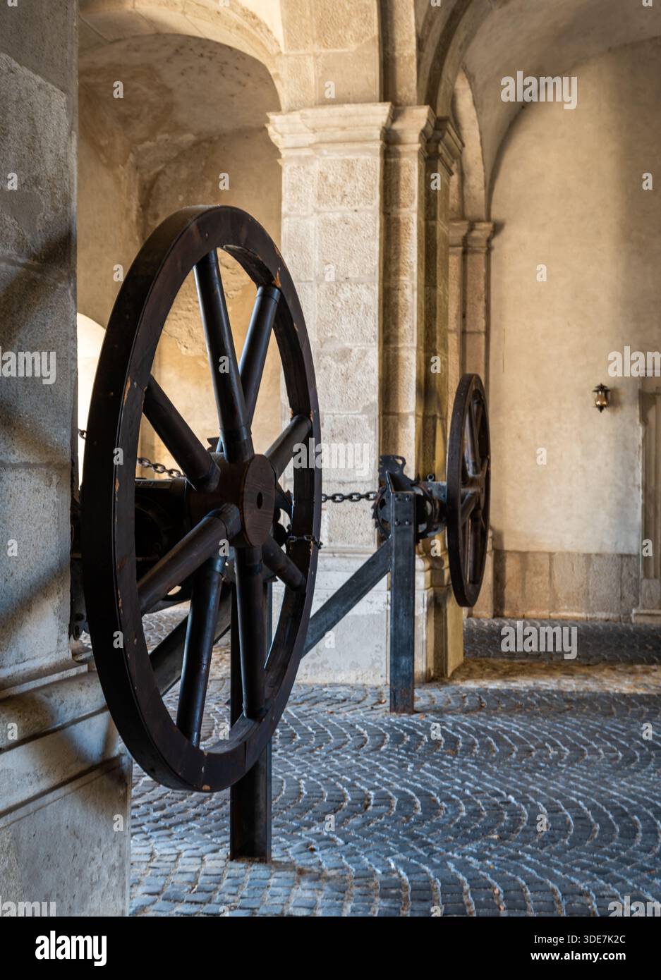 Alba Iulia, Romania - october 19.2025. An authentic heavy wooden wheel ...