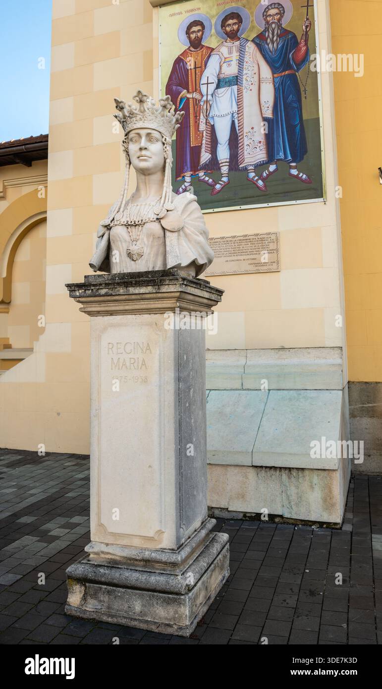 Alba Iulia, Romania - october 19.2025. A white marble bust of Queen ...