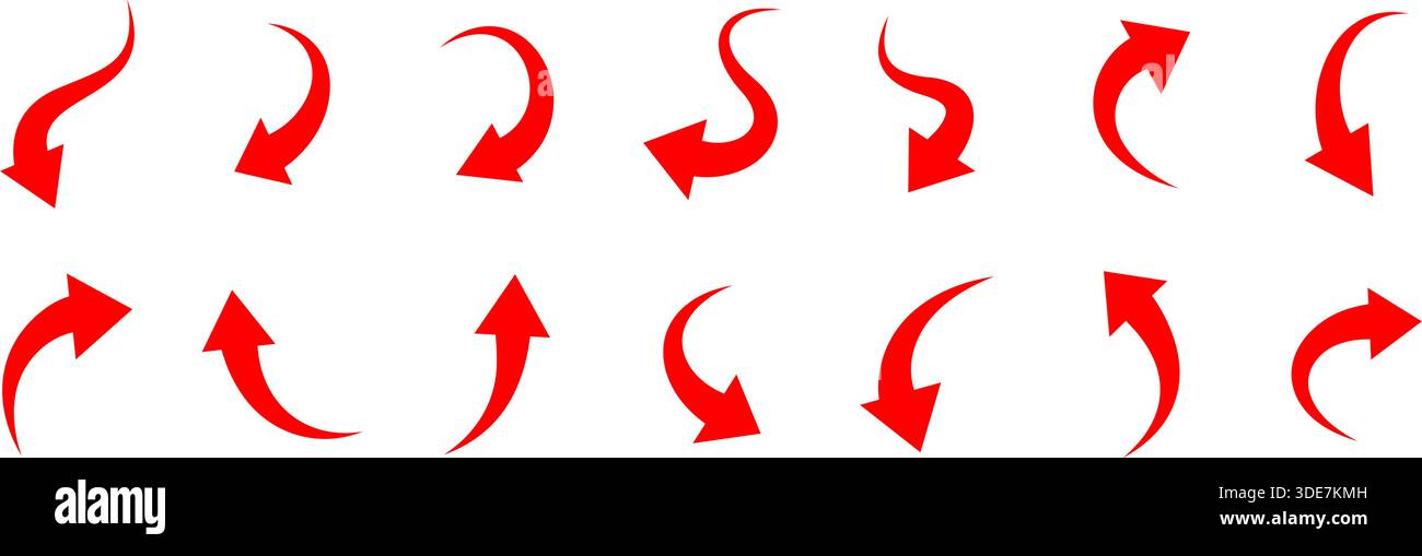 Red curved arrow icons. Minimal vector arrows for direction, motion and ...