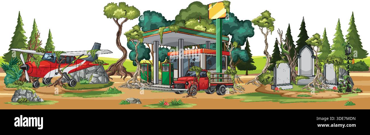 Gas station abandoned Stock Vector Images - Alamy