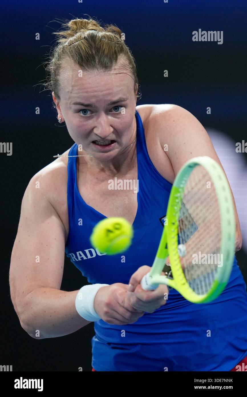 Barbora Krejcikova of Czechia hits a backhand to Maya Joint of ...