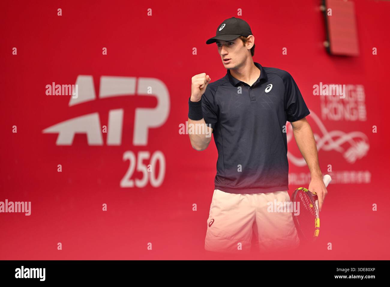Valentin Royer, a French tennis player, during a match at the Hong Kong ...
