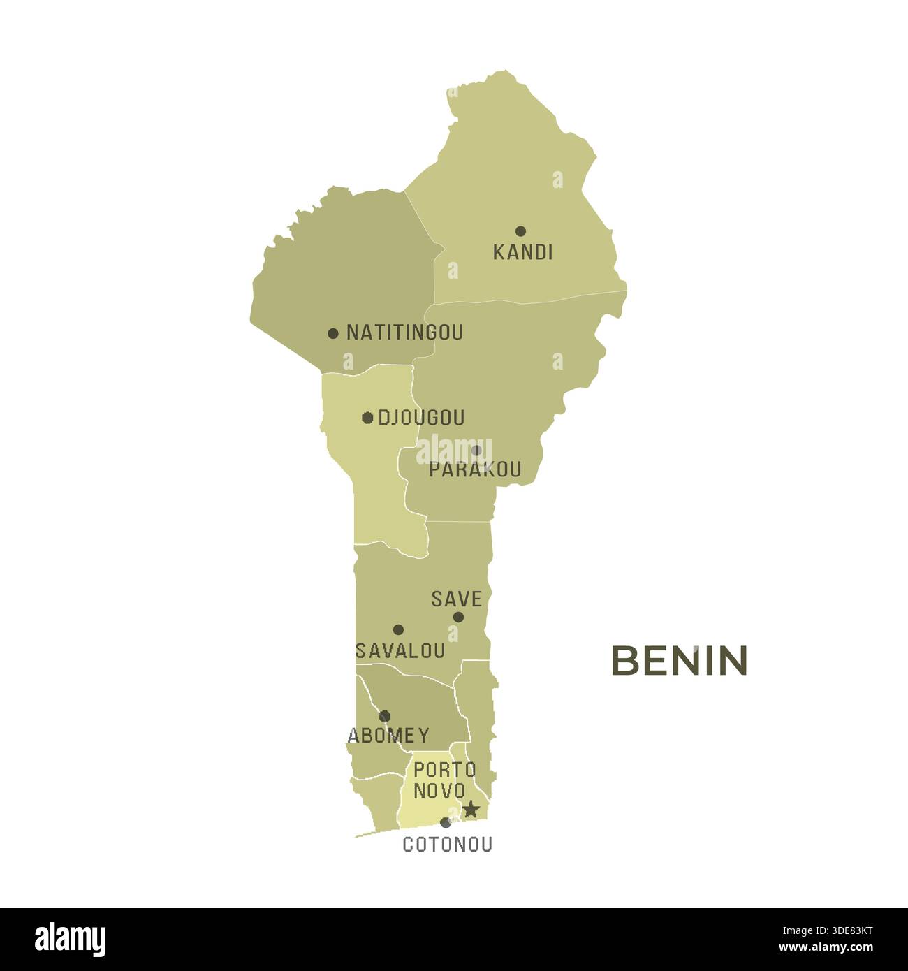Map of BENIN with Regions Borders and Famous Cities Stock Vector Image ...