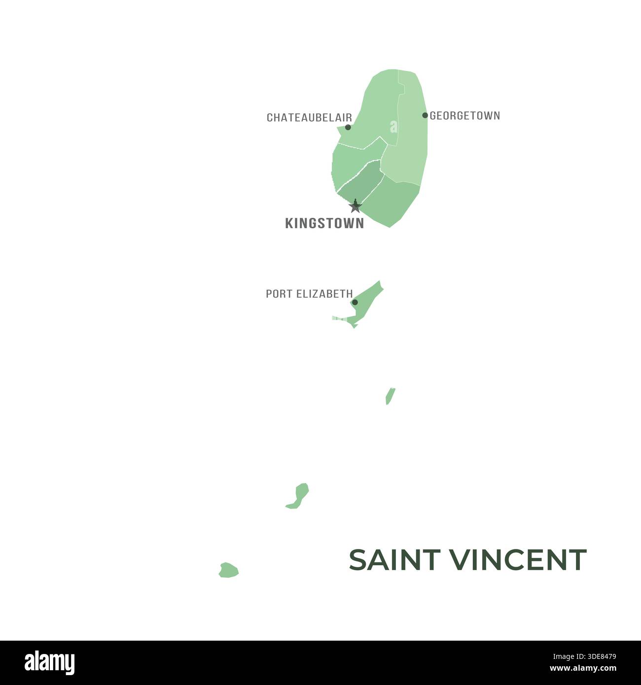 Map of SAINT VINCENT with Regions Borders and Famous Cities Stock ...