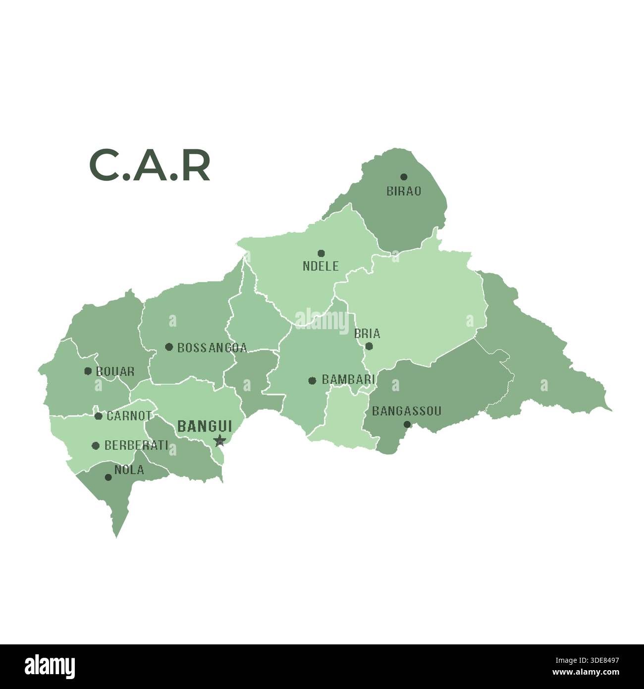 Map of C.A.R with Regions Borders and Famous Cities Stock Vector Image ...