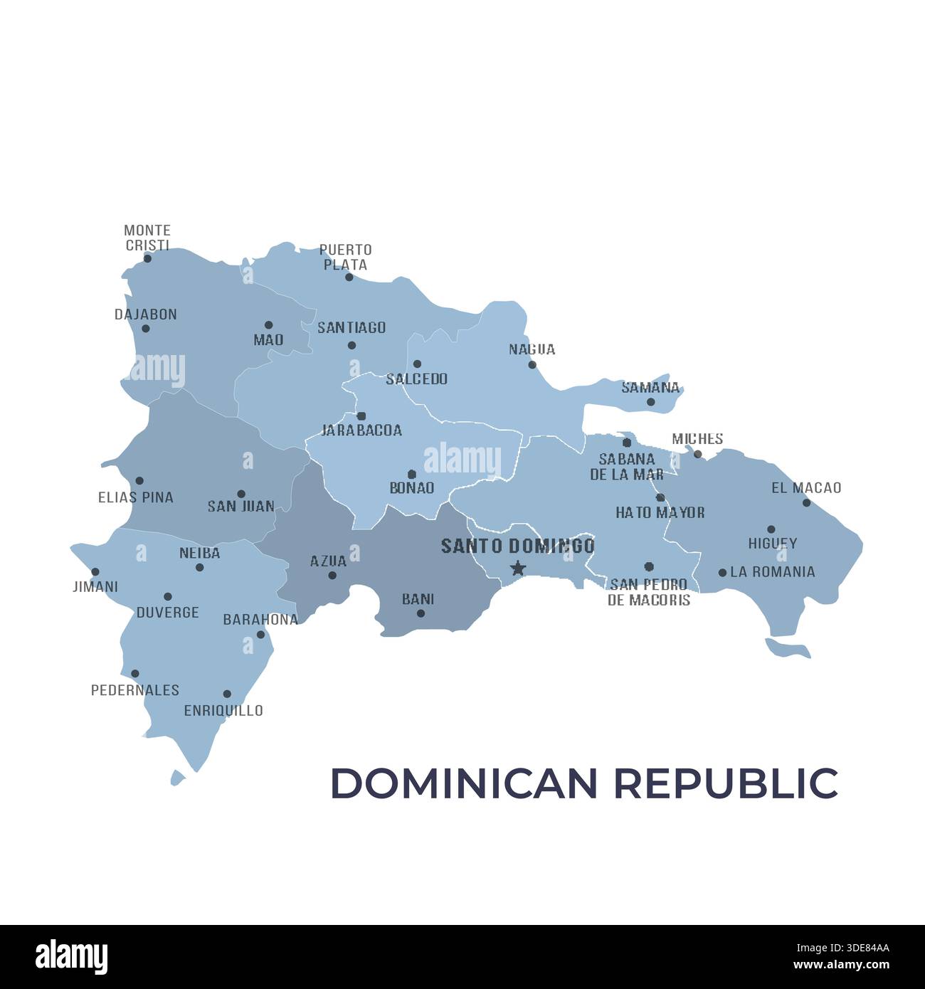 Map of DOMINICAN REPUBLIC with Regions Borders and Famous Cities Stock ...