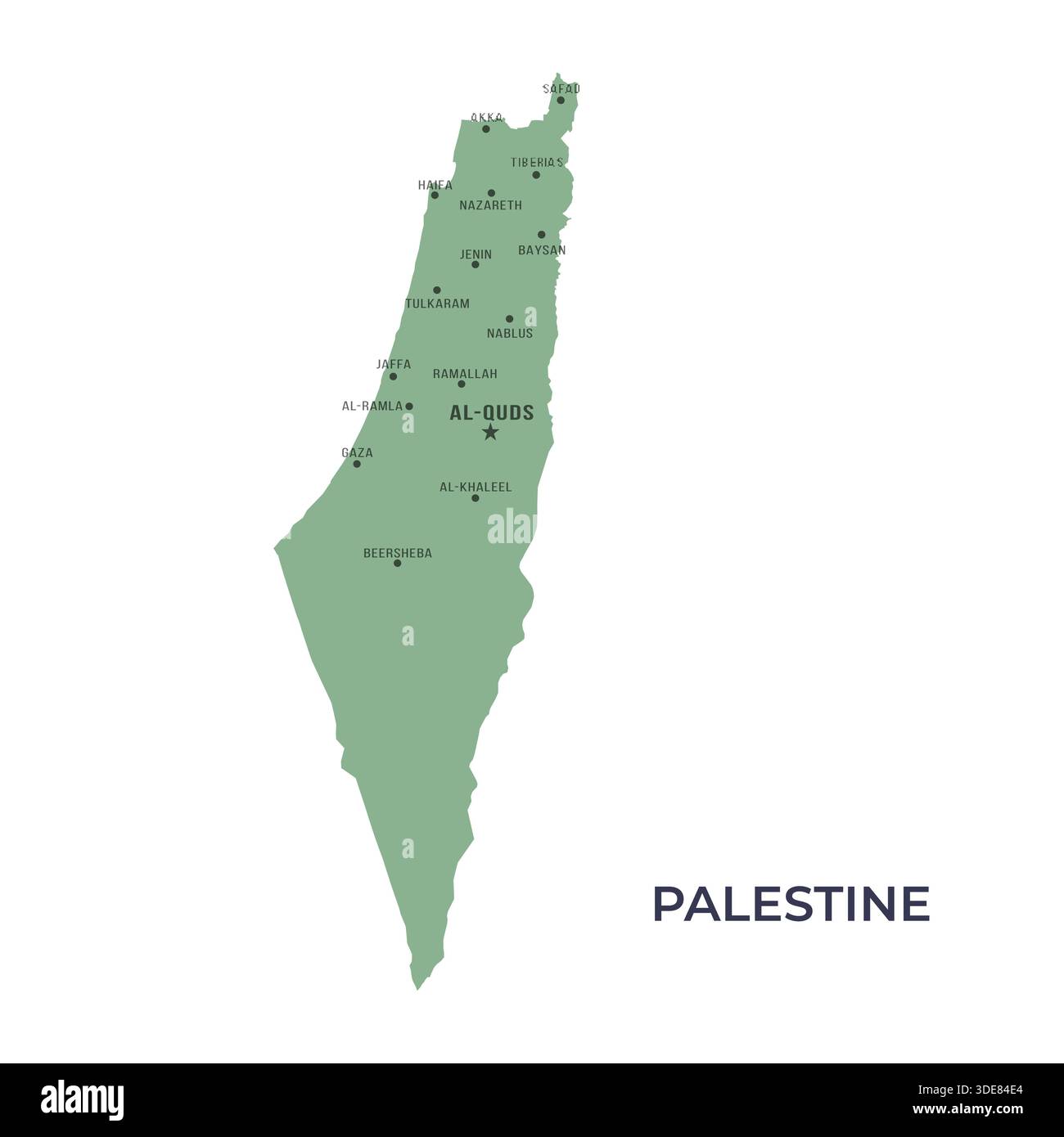Map of PALESTINE with Regions Borders and Famous Cities Stock Vector ...