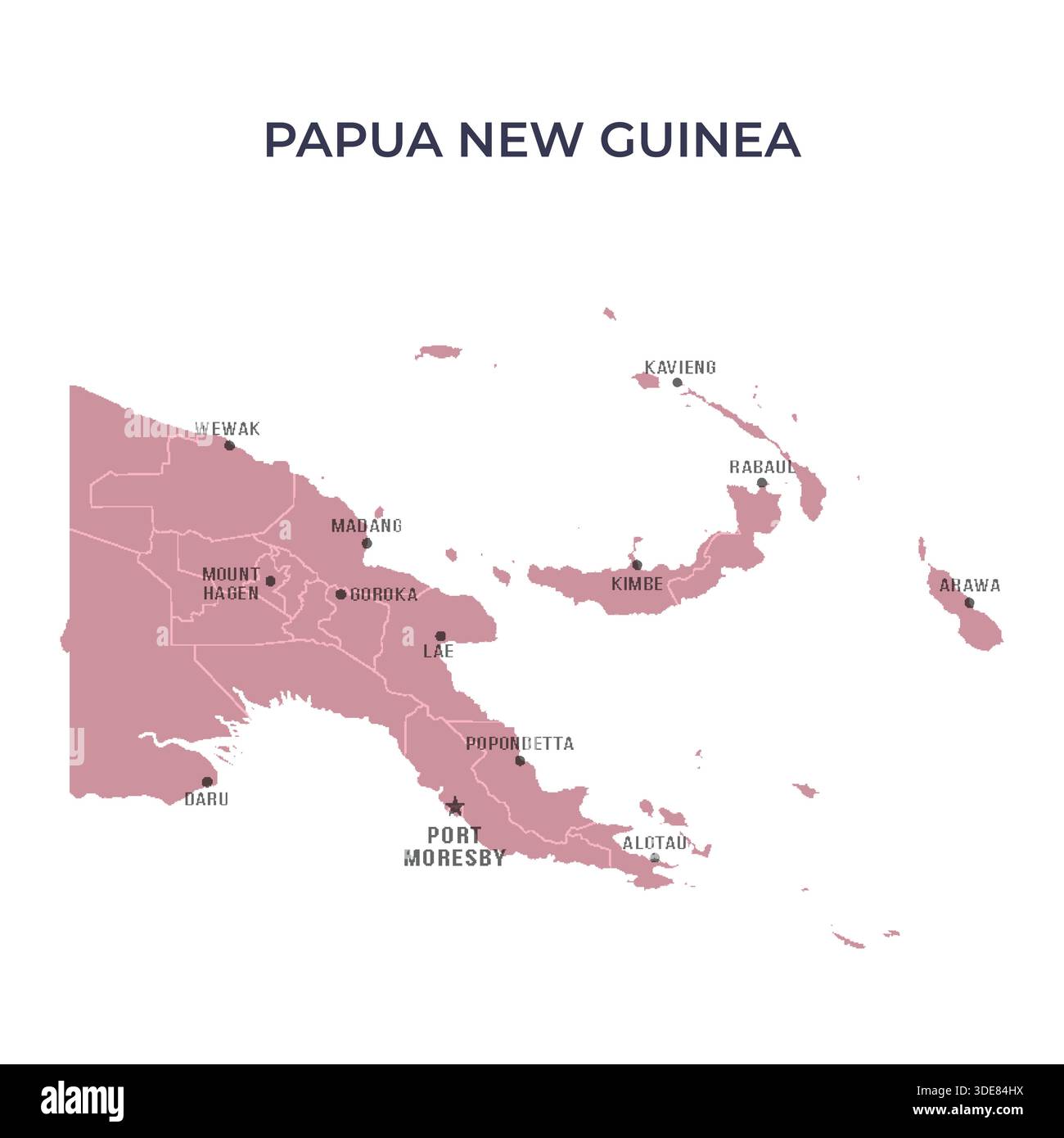 Map of PAPUA NEW GUINEA with Regions Borders and Famous Cities Stock ...