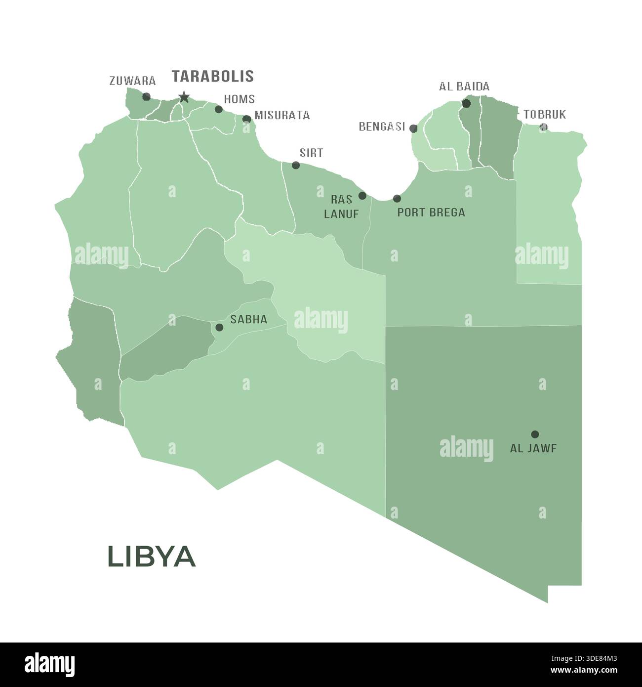 Map of LIBYA with Regions Borders and Famous Cities Stock Vector Image ...
