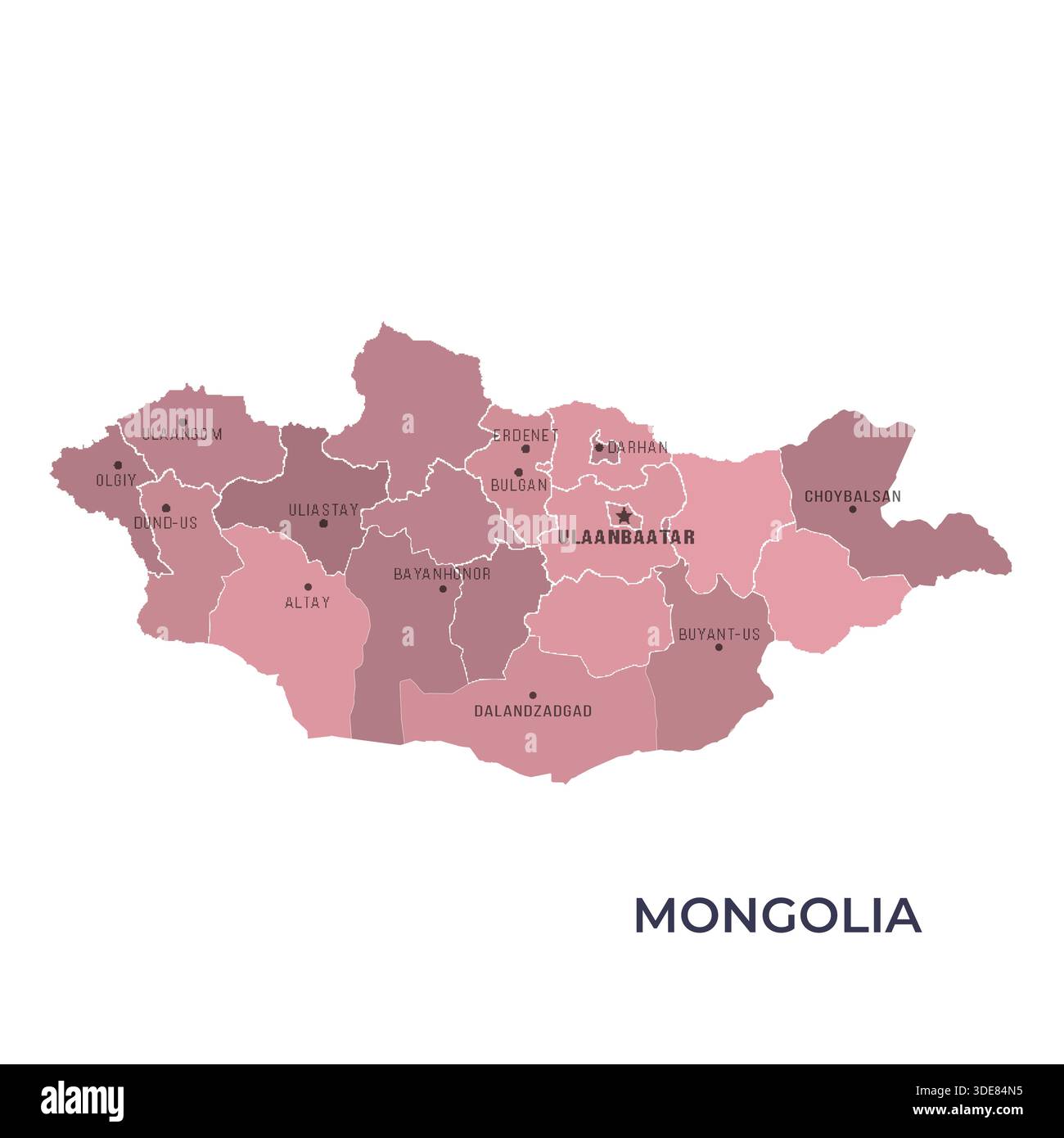 Map of MONGOLIA with Regions Borders and Famous Cities Stock Vector ...
