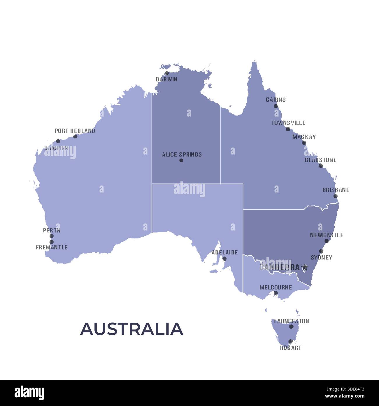 Map of AUSTRALIA with Regions Borders and Famous Cities Stock Vector ...
