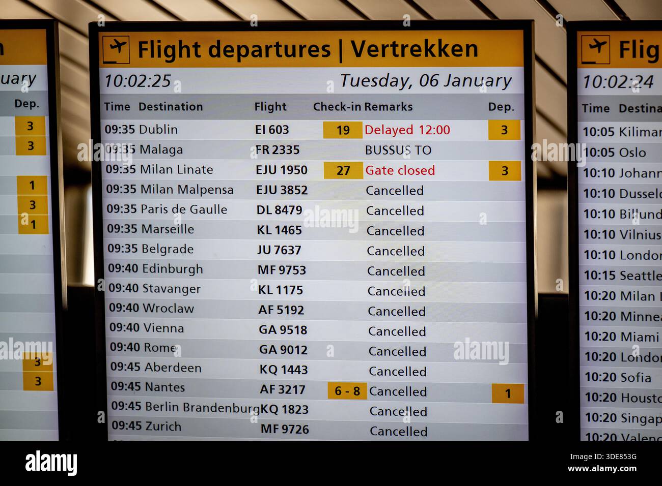 SCHIPHOL - Information boards at Schiphol Airport. Hundreds of flights ...