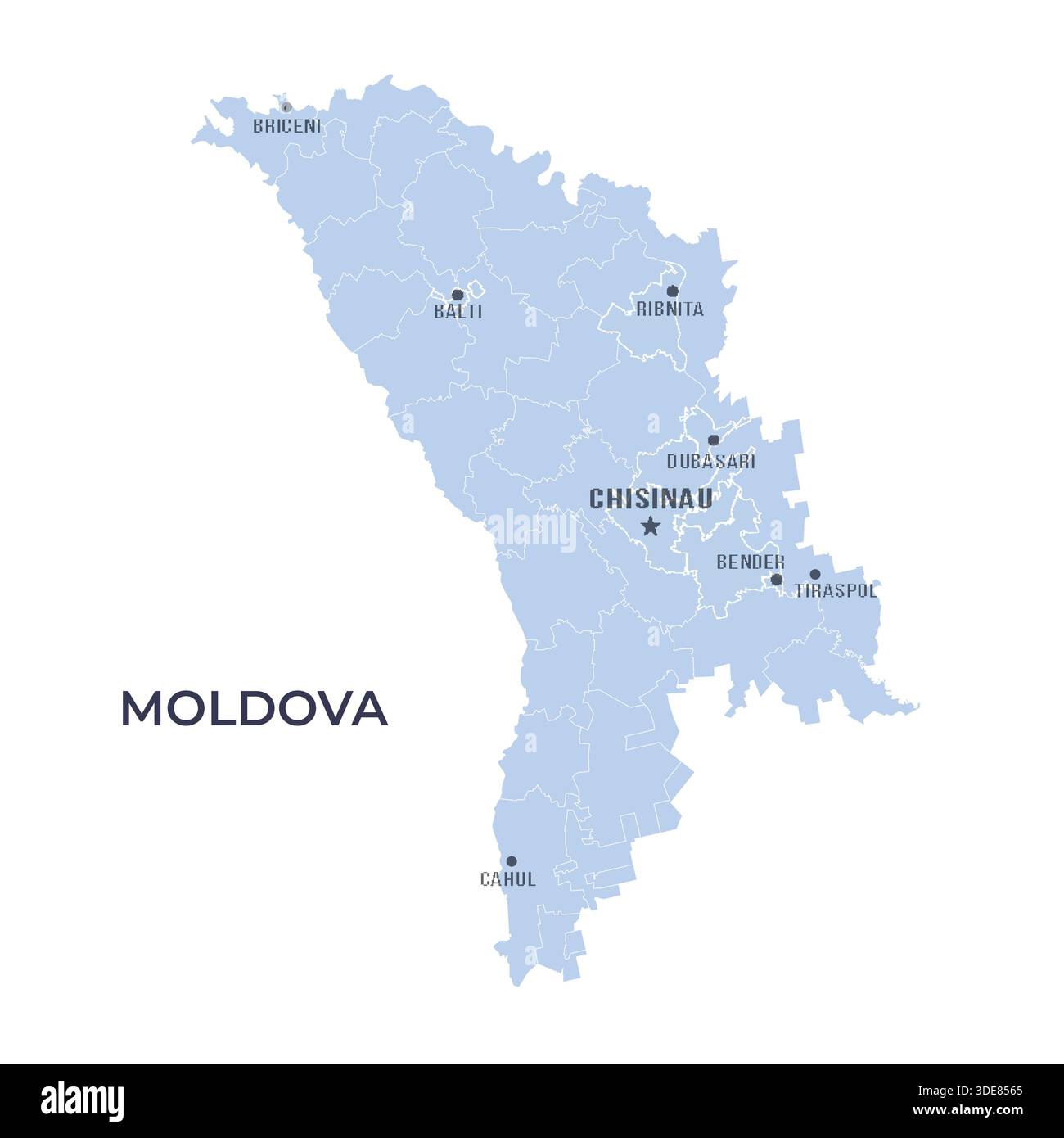 Map of MOLDOVA with Regions Borders and Famous Cities Stock Vector ...