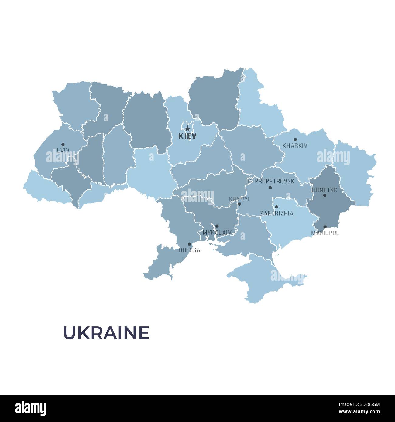 Map of UKRAINE with Regions Borders and Famous Cities Stock Vector ...