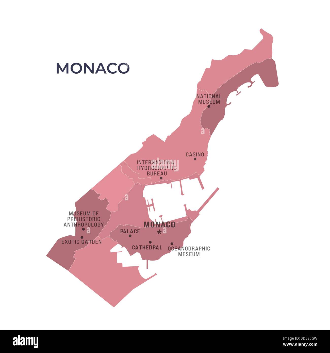 Map of MONACO with Regions Borders and Famous Cities Stock Vector Image ...