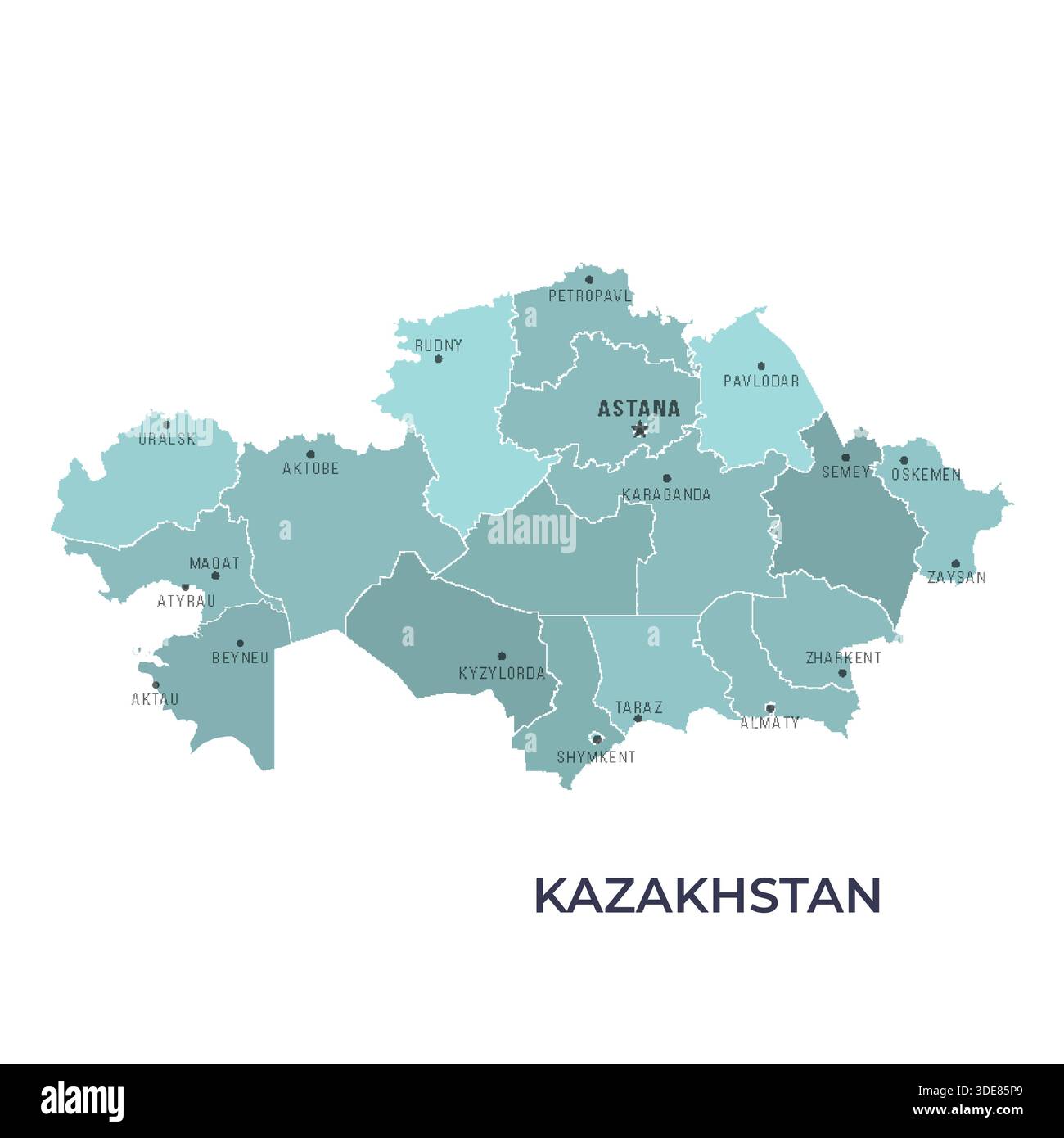 Map of KAZAKHSTAN with Regions Borders and Famous Cities Stock Vector ...