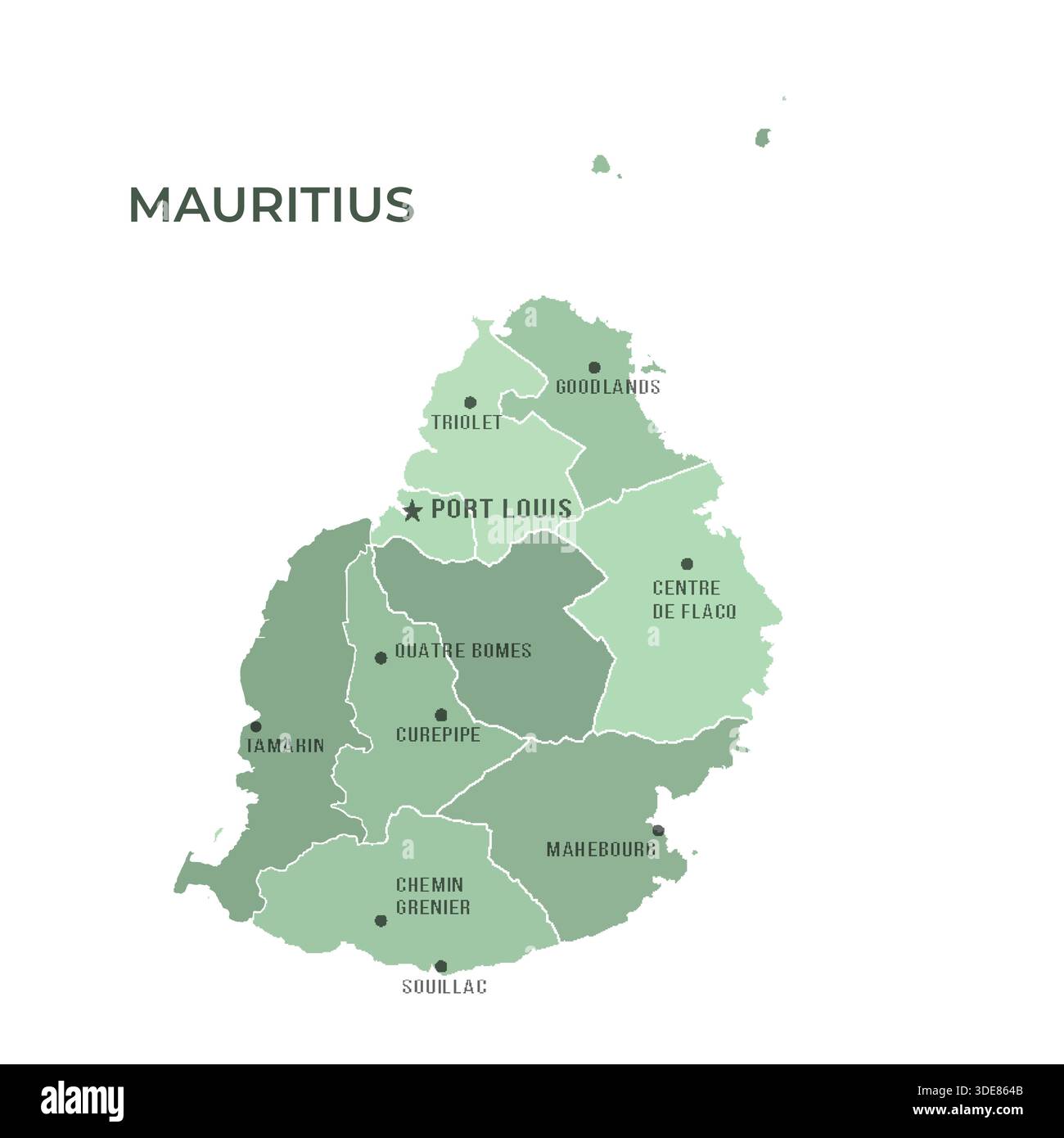 Map of MAURITIUS with Regions Borders and Famous Cities Stock Vector ...