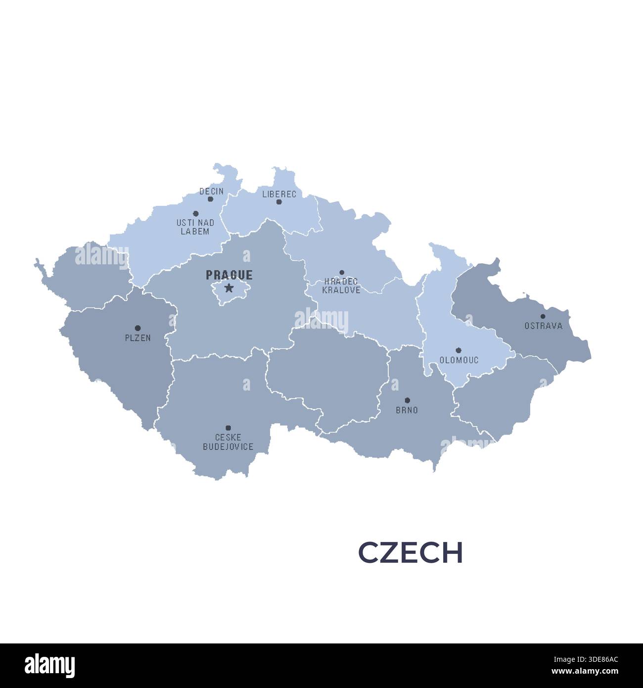 Map of CZECH REPUBLIC with Regions Borders and Famous Cities Stock ...