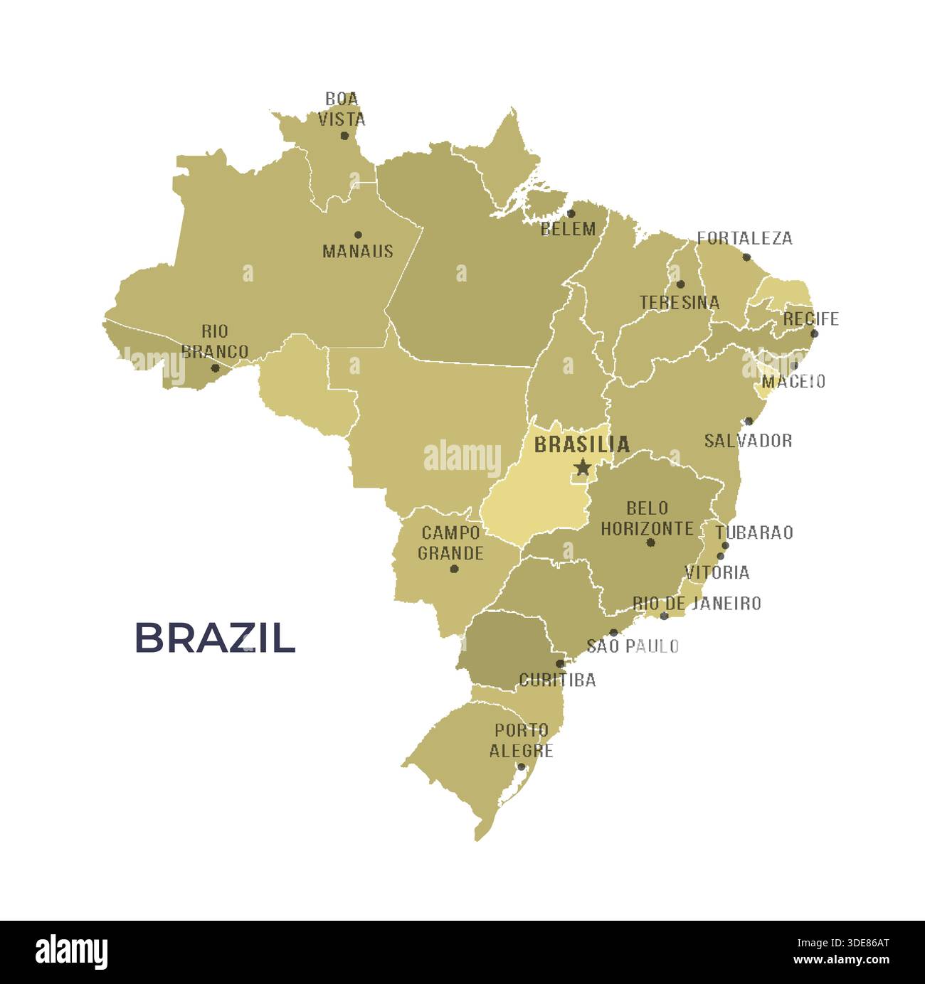 Map of BRAZIL with Regions Borders and Famous Cities Stock Vector Image ...