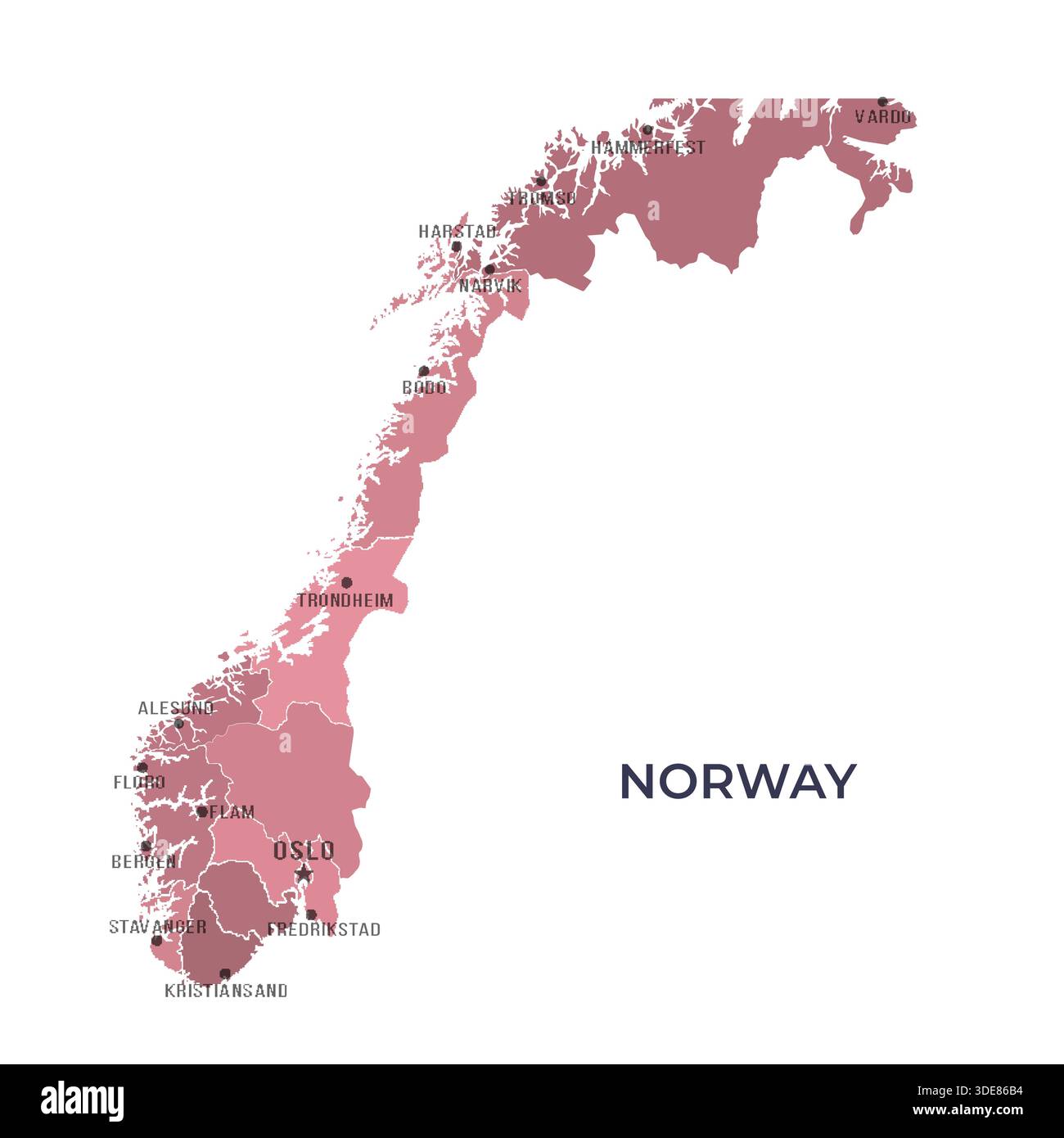 Map of NORWAY with Regions Borders and Famous Cities Stock Vector Image ...