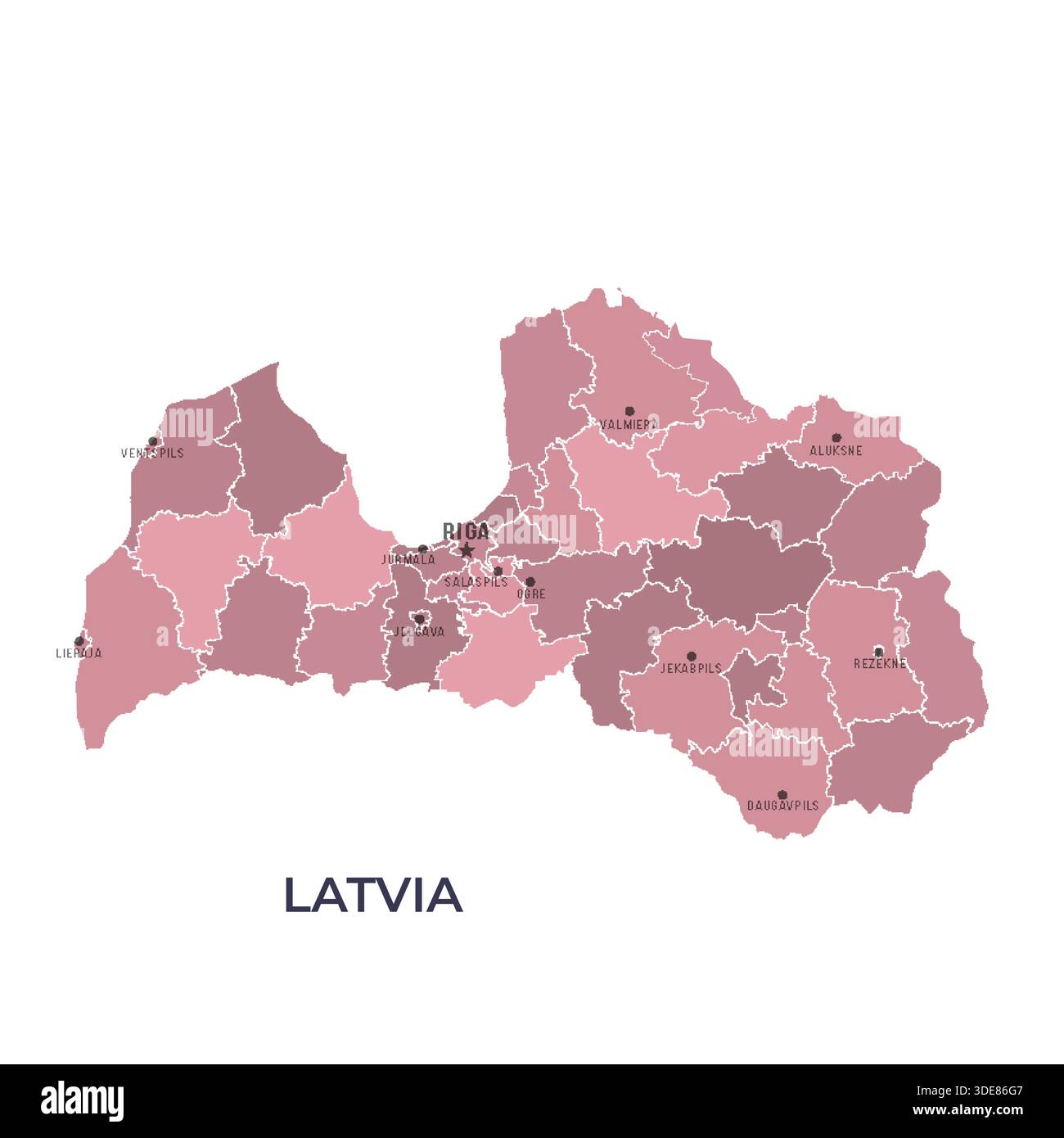 Map of LATVIA with Regions Borders and Famous Cities Stock Vector Image ...