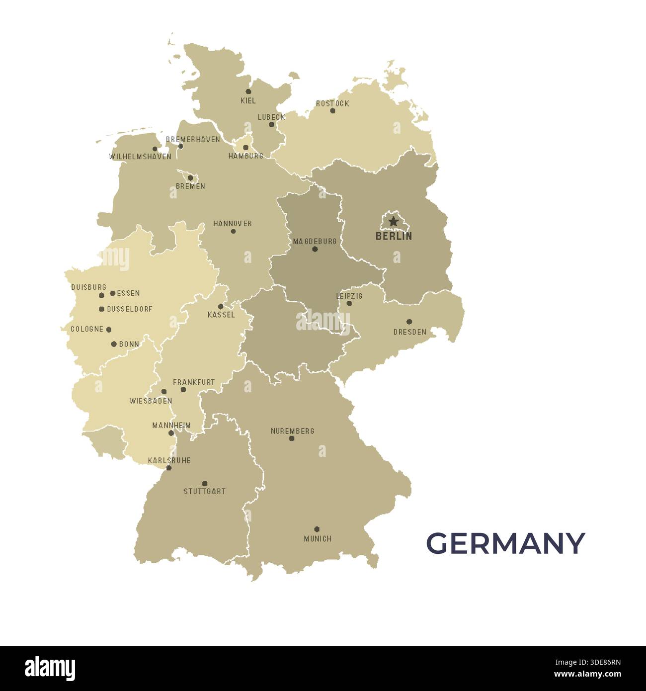 Map of GERMANY with Regions Borders and Famous Cities Stock Vector ...