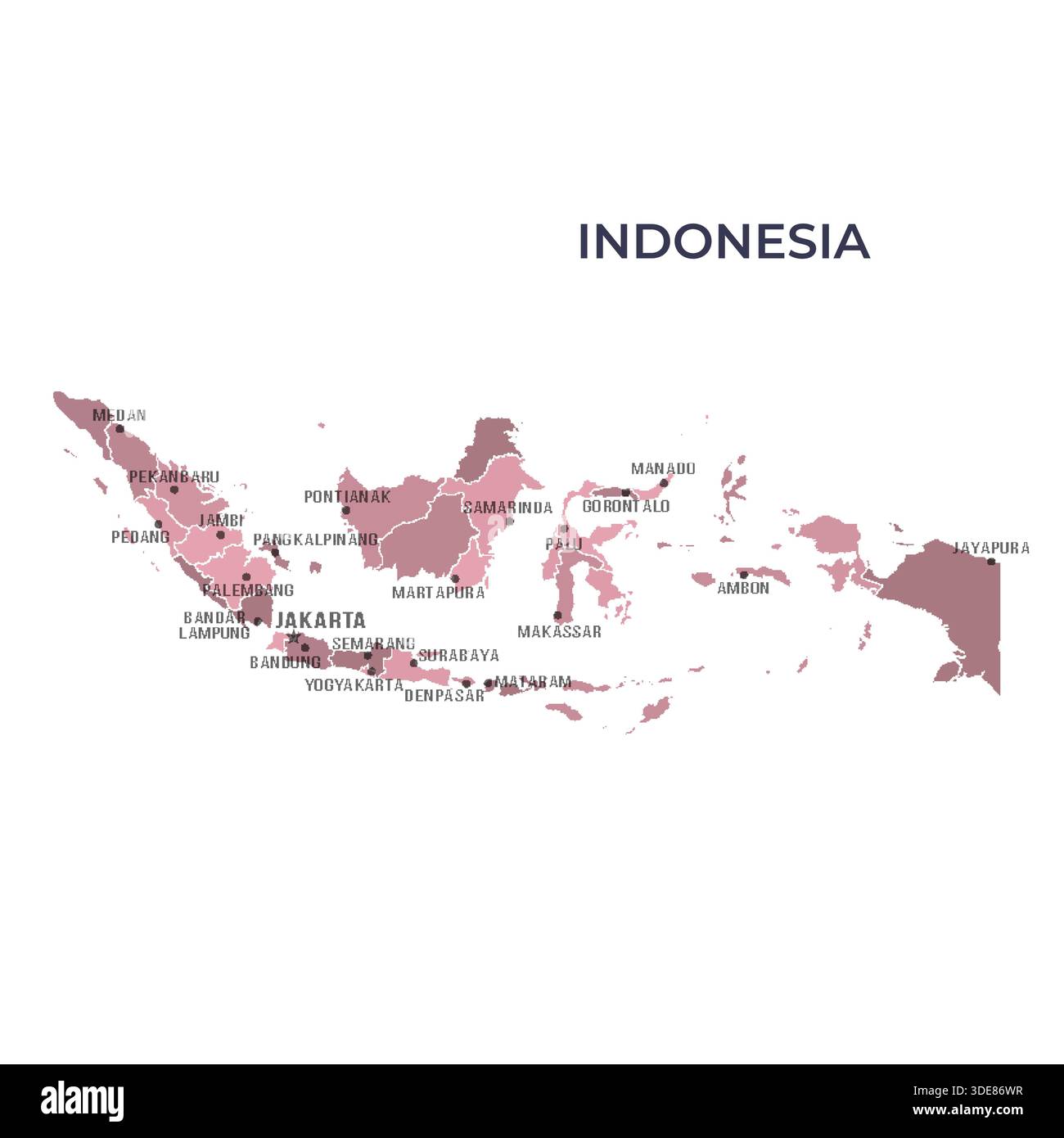 Map of INDONESIA with Regions Borders and Famous Cities Stock Vector ...
