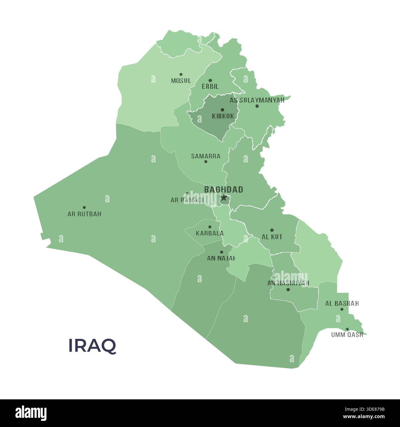 Map of IRAQ with Regions Borders and Famous Cities Stock Vector Image ...